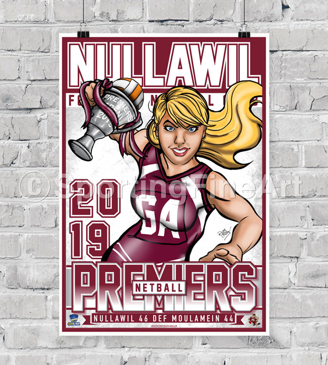 Nullawil Netball Club 2019 Premiership Poster — Sporting Fine Art
